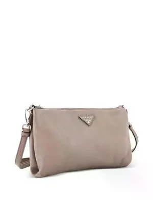 Prada Flat Zip Vitello Daino Mini Crossbody Bag - Grey