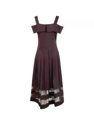 BLUGIRL Shoulder Detail Pleated Dress - Brown