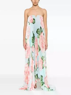 L'IDEE Floral Pleated Maxi Dress - Blue