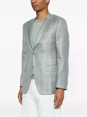 Canali Check Button Blazer - Blue