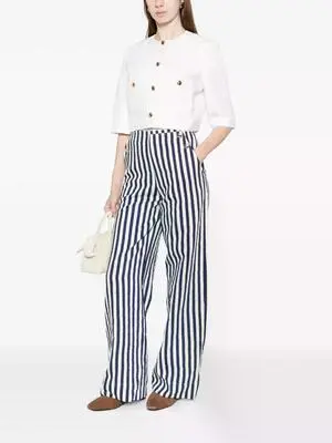 Maje Palais Striped Linen Crêpe Wide-leg Trousers - Blue