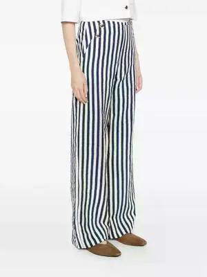 Maje Palais Striped Linen Crêpe Wide-leg Trousers - Blue