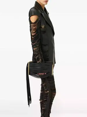 Elisabetta Franchi Fringed Leather Shoulder Bag With Chain Strap - Black