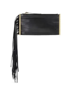 Elisabetta Franchi Fringed Leather Shoulder Bag With Chain Strap - Black