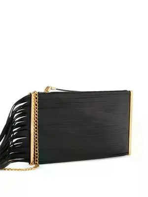 Elisabetta Franchi Fringed Leather Shoulder Bag With Chain Strap - Black