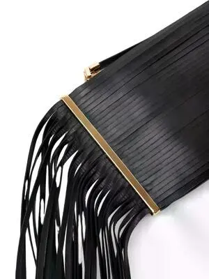 Elisabetta Franchi Fringed Leather Shoulder Bag With Chain Strap - Black