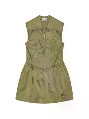 GANNI Collared Zipped Mini Dress - Green