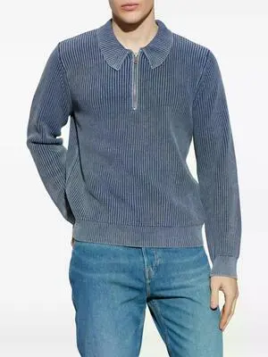SAMSOE SAMSOE Saearl Ribbed Zip-fastening Polo Shirt - Blue