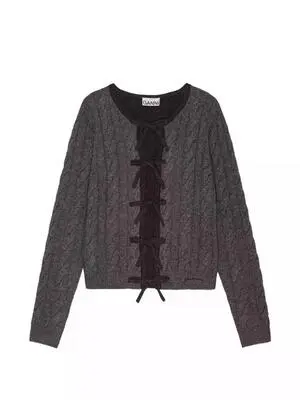 GANNI Cable-knit Cardigan With Tie Detailing - Grey
