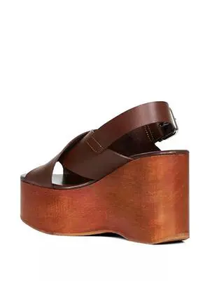 Max Mara Criss-cross Leather Wedge Sandals - Brown