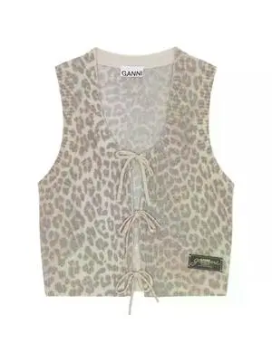 GANNI Animal-print Knit Vest - Neutrals