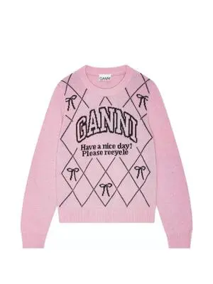 GANNI Bow-intarsia Sweater - Pink
