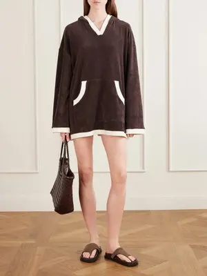 Staud Anona Hooded Cotton-blend Terry Coverup - Brown