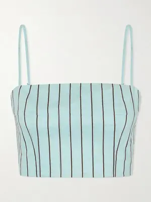 Staud Federico Cropped Striped Top - Blue