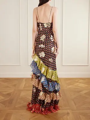 Etro Ruffled Tiered Printed Metallic Fil-coupé Silk-chiffon Maxi Dress - Multi