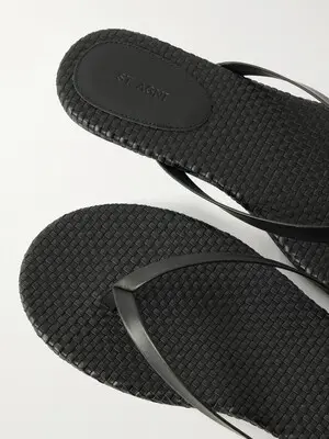 ST. AGNI Woven Leather Flip Flops - Black