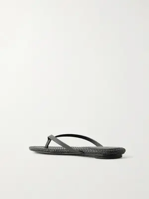 ST. AGNI Woven Leather Flip Flops - Black