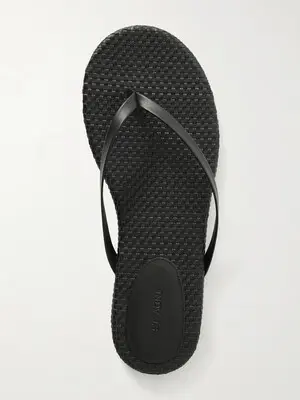 ST. AGNI Woven Leather Flip Flops - Black