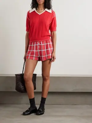 Guest In Residence Pele Two-tone Ribbed Cashmere Polo Sweater - Red