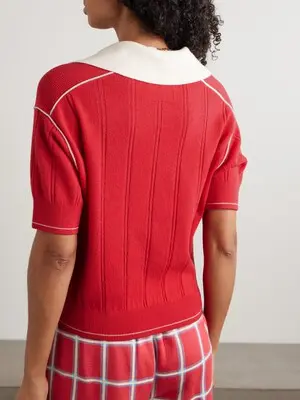 Guest In Residence Pele Two-tone Ribbed Cashmere Polo Sweater - Red