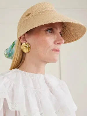 Chloé Printed Silk-trimmed Woven Raffia Sun Visor - Blue