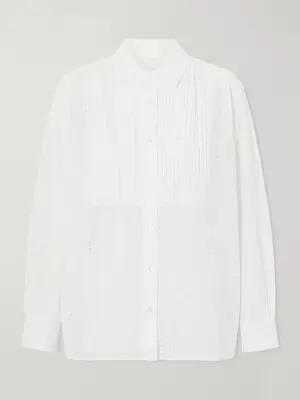 Loretta Caponi Arabelle Pleated Broderie Anglaise Cotton Shirt - White