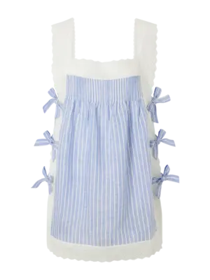 Loretta Caponi Fiocchini Bow-embellished Striped Linen Mini Dress - Blue