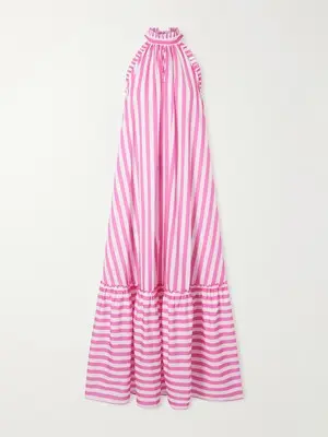 Loretta Caponi Melinda Striped Cotton-poplin Maxi Dress - Pink