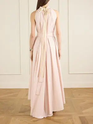 Sasuphi Belted Pleated Cotton-blend Maxi Dress