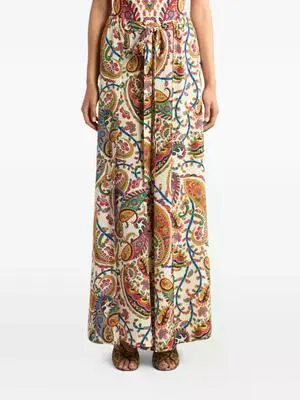 Etro Palazzo Trousers With Belt And Floral Paisley Motif - Neutrals