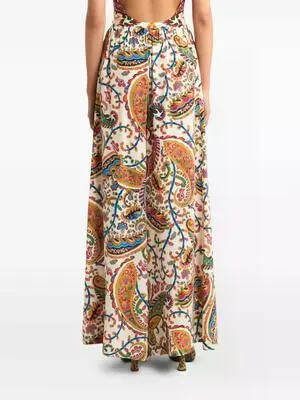 Etro Palazzo Trousers With Belt And Floral Paisley Motif - Neutrals