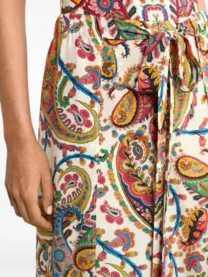 Etro Palazzo Trousers With Belt And Floral Paisley Motif - Neutrals