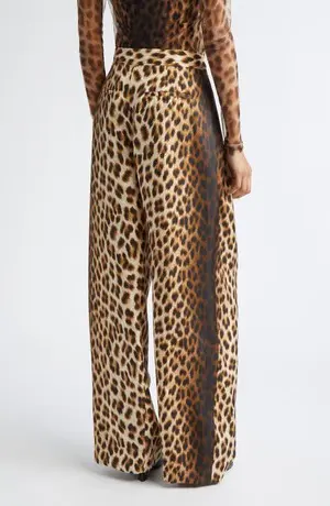 Sportmax Oblo Leopard Print Silk Twill Wide Leg Pants - Camel