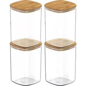 OU Stackable Airtight Food Storage Container Set With Wood Lid 8 Piece - Clear