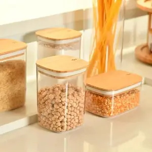 OU Stackable Airtight Food Storage Container Set With Wood Lid 8 Piece