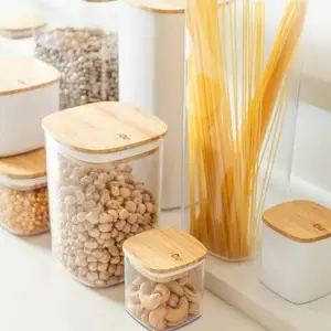 OU Stackable Airtight Food Storage Container Set With Wood Lid 8 Piece