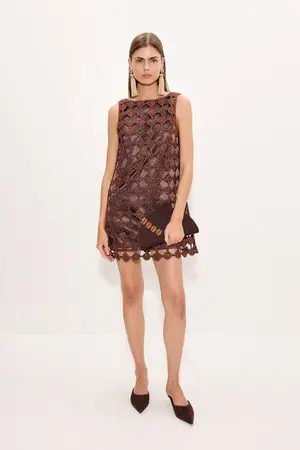 SIMONMILLER Sina Crochet Mini Dress - Copper/choco Brown