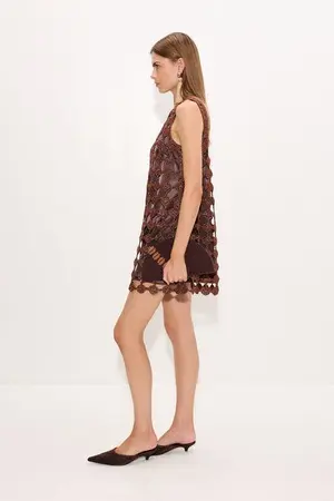 SIMONMILLER Sina Crochet Mini Dress - Copper/choco Brown