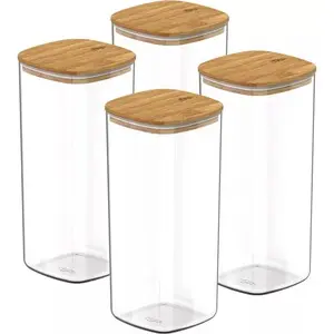 OU Stackable Airtight Food Storage Container Set With Wood Lid 8 Piece - Clear