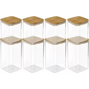 OU Airtight Stackable Food Storage Container Set With Wood Lids - Clear