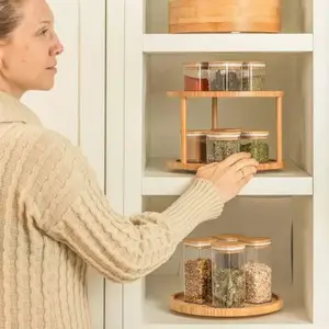OU Stackable Airtight Food Storage Container Set With Wood Lid 8 Piece