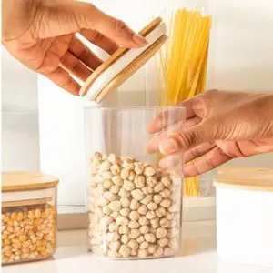 OU Stackable Airtight Food Storage Container Set With Wood Lid 8 Piece
