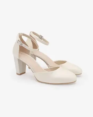 KAILEE P Satin Heels With Ankle Strap - Ivory