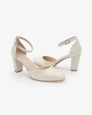 KAILEE P Satin Heels With Ankle Strap - Ivory