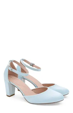 KAILEE P Sarah Satin Block Heel Pump - Light Blue