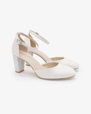 KAILEE P Satin Heels With Ankle Strap - White