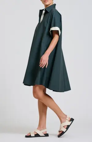 SHIRTY Grossgrain Ribbon Cotton Trapeze Shirtdress