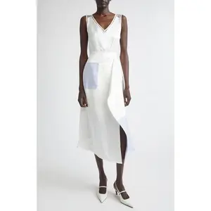 JASON WU Stripe Collage V-neck Midi Dress