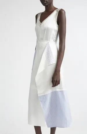 JASON WU Stripe Collage V-neck Midi Dress