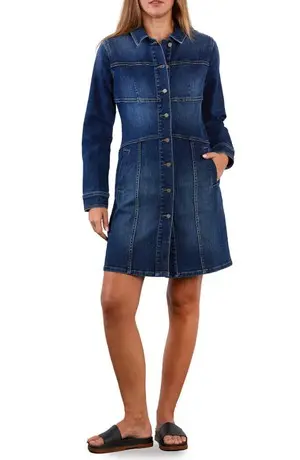 WASH LAB DENIM Wisp Long Sleeve Stretch Denim Shirt Dress - Soft Blue